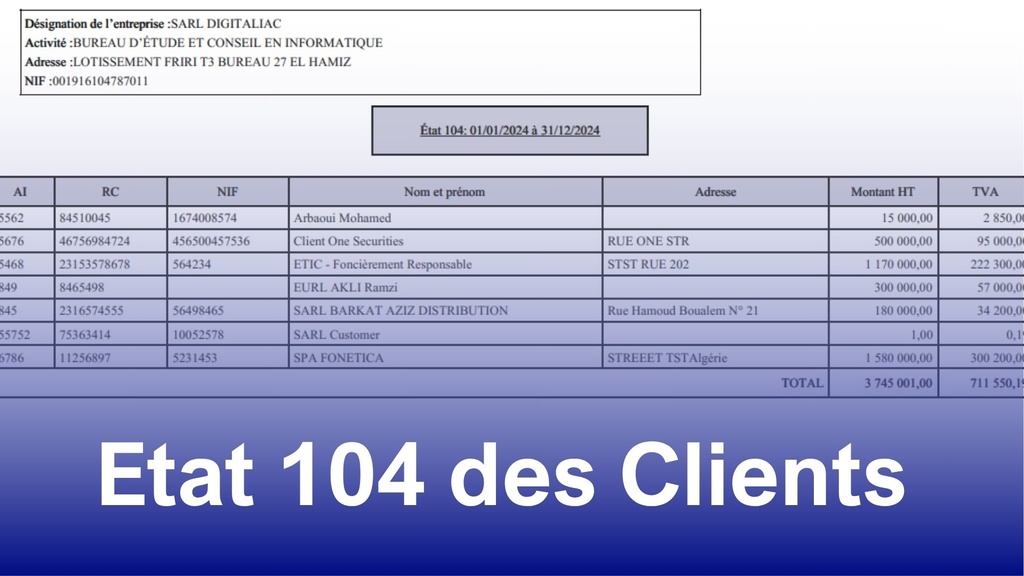 Etat 104: PDF et Excel Algérie | Odoo